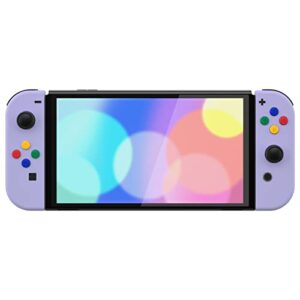 eXtremeRate Light Violet Soft Touch Full Set Shell for Nintendo Switch OLED, Replacement Console Back Plate&Metal Kickstand, NS Joycon Handheld Controller Housing & Buttons for Nintendo Switch OLED