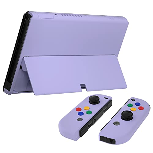 eXtremeRate Light Violet Soft Touch Full Set Shell for Nintendo Switch OLED, Replacement Console Back Plate&Metal Kickstand, NS Joycon Handheld Controller Housing & Buttons for Nintendo Switch OLED