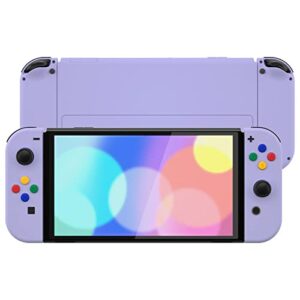 eXtremeRate Light Violet Soft Touch Full Set Shell for Nintendo Switch OLED, Replacement Console Back Plate&Metal Kickstand, NS Joycon Handheld Controller Housing & Buttons for Nintendo Switch OLED