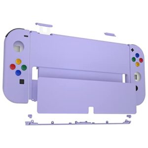 eXtremeRate Light Violet Soft Touch Full Set Shell for Nintendo Switch OLED, Replacement Console Back Plate&Metal Kickstand, NS Joycon Handheld Controller Housing & Buttons for Nintendo Switch OLED