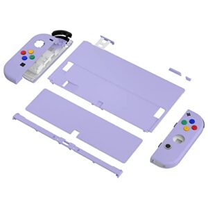 eXtremeRate Light Violet Soft Touch Full Set Shell for Nintendo Switch OLED, Replacement Console Back Plate&Metal Kickstand, NS Joycon Handheld Controller Housing & Buttons for Nintendo Switch OLED