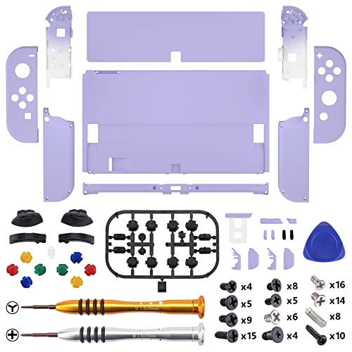 eXtremeRate Light Violet Soft Touch Full Set Shell for Nintendo Switch OLED, Replacement Console Back Plate&Metal Kickstand, NS Joycon Handheld Controller Housing & Buttons for Nintendo Switch OLED