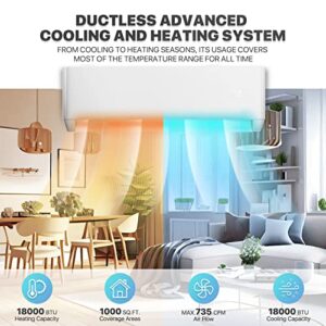 mollie 18,000 BTU Split Air Conditioner, 21.5 SEER, 208/230V Split-System AC w/Heat Pump, Wifi Remote Control, Washable Filter, Installation Kit, Cools Up to 1000 Sq. Ft.