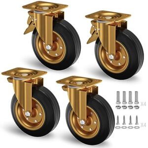 ovllan 8 inch caster wheels, casters set of 4 heavy duty - swivel locking heavy duty casters, industrial casters with brake, rubber castor wheels for cart dolly workbench, total capacity 3400 lbs