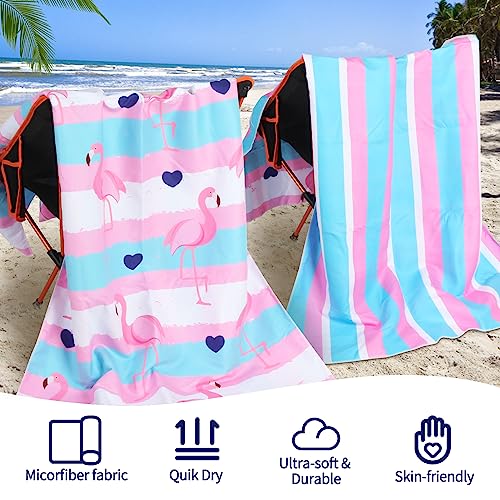 2 Pack Microfiber Oversized Lightweight Beach Towel for Adults Women Men, Reversible 71" x 32" XL Extra Large Thin Quick Dry Sand Free Pool Towels for Travel Sport Swimming Camping Picnic Yoga Gym