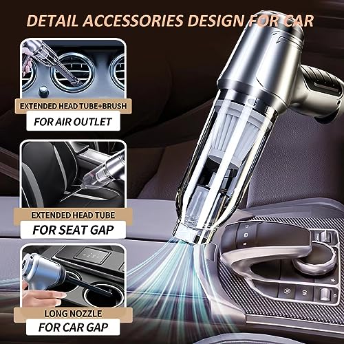 CHOLANG Handheld Vacuum Cordless,15000Pa 3 in 1 Car Vacuum Rechargeable High Power Hand Held Vacuum with Brushless Motor Portable Mini Vacuum Cleaner for Women,Men,Car,Home Pet & Office (Silver)