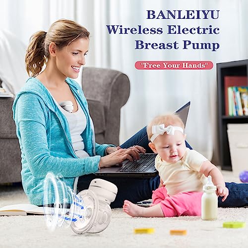 BANLEIYU Wearable Breast Pump, Portable Breast Pump Hands Free with 3 Modes & 9 Levels, 19/22mm All-in-One Painless Electric Wearable Pumps for Breastfeeding with LCD Display, 2 Pack White