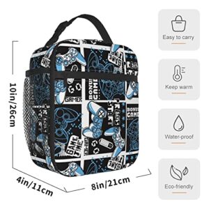 ProLeiBao Insulated Lunch Box Boys Portable Game Lunch Bag Blue Waterproof Lunchbox with Detachable Handle for School Travel Picnic Hiking Beach (Game)