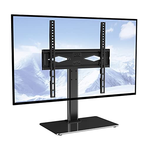 VEVOR TV Stand Mount, Swivel Universal TV Stand for 32-55 inch TV Screen up to 90lb, Height Adjustable Portable Floor TV Stand with Tempered Glass Base for Bedroom, Living Room, Max VESA 400x400mm