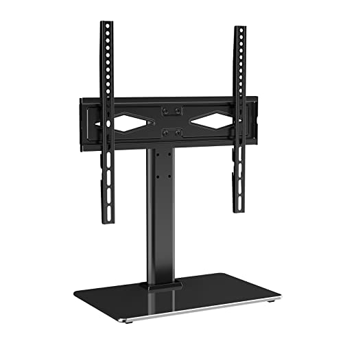 VEVOR TV Stand Mount, Swivel Universal TV Stand for 32-55 inch TV Screen up to 90lb, Height Adjustable Portable Floor TV Stand with Tempered Glass Base for Bedroom, Living Room, Max VESA 400x400mm