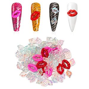 kwolykim 80pcs 3d resin nail charms, glitter acrylic nail art sexy lips glass crystals shiny nail rhinstones for woman girls diy craft nail art accessories manicure decoration