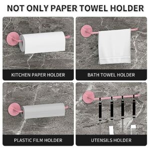 TONLEA Paper Towel Rack, Under Cabinet Paper Towel Holder, 3M Self-Adhesive or Drilling Kitchen Paper Towels Holder, Wall Mount Paper Towel Holders for Kitchen, Pantry, Sink, Bathroom Pink