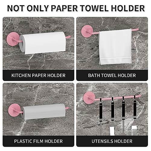 TONLEA Paper Towel Rack, Under Cabinet Paper Towel Holder, 3M Self-Adhesive or Drilling Kitchen Paper Towels Holder, Wall Mount Paper Towel Holders for Kitchen, Pantry, Sink, Bathroom Pink