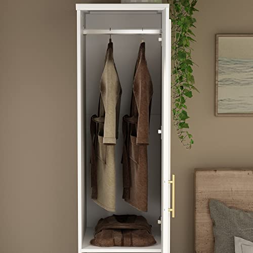 ECACAD Slim Wardrobe Armoire with 2 Doors, 3-Tier Shelves & Hanging Rod, Wooden Closet Storage Cabinet for Bedroom, White (15.7”W x 19.3”D x 74.8”H)