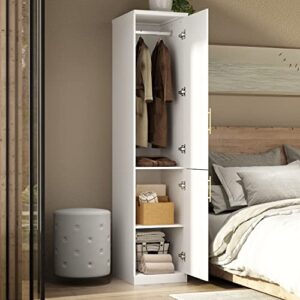 ECACAD Slim Wardrobe Armoire with 2 Doors, 3-Tier Shelves & Hanging Rod, Wooden Closet Storage Cabinet for Bedroom, White (15.7”W x 19.3”D x 74.8”H)