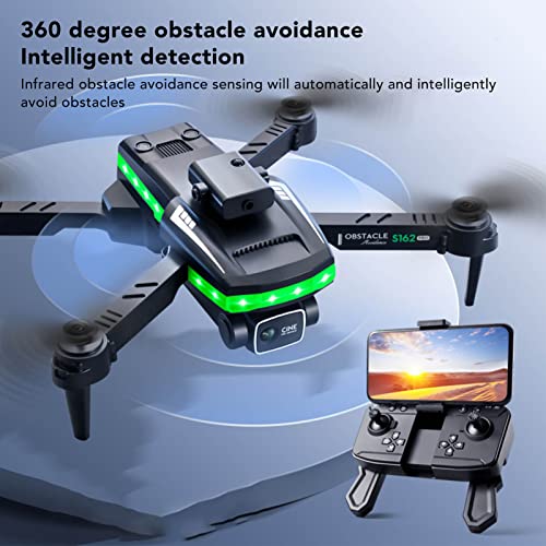 RC Drone Quadcopter with 4K HD Dual Camera, Mini RC Helicopters S162 for Adults Kids with Track Marking Flight, 360° Flip, Positioning Hover, LED Light Strip, Speed Adjustment