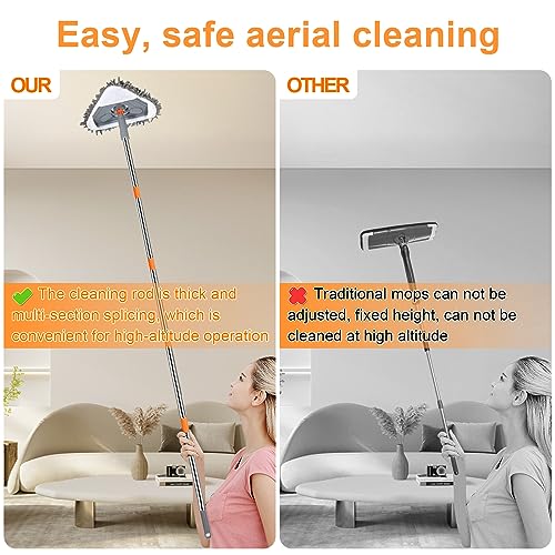 NEWBULU Long-Handled Wall Cleaning Mop, Ceiling Cleaner to Clean Ceiling Window Floors, Baseboard Cleaning Tool, Extension bar Range from 39 "to 85", 6 Replacement Pads and Window Cleaning Sticks