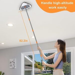 NEWBULU Long-Handled Wall Cleaning Mop, Ceiling Cleaner to Clean Ceiling Window Floors, Baseboard Cleaning Tool, Extension bar Range from 39 "to 85", 6 Replacement Pads and Window Cleaning Sticks