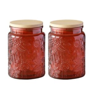 ansqu set of 2 vintage glass kitchen storage counter jar, 23.7 fl oz candy jars with lids, coffee container for ground coffee, mason jar hold coffee beans, tea, sugar, bath salts & more (red)