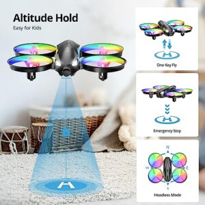 Sansisco A31 Drone for Kids, Mini RC Drone Toy with 7 Colors LED Lights, 3 Speeds Adjustable, 3D Flips, Kids Drones for Beginners Boys Girls Birthday Gifts, Headless Mode, Altitude Hold, 2 Batteries