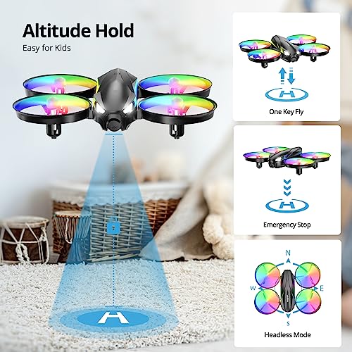 Sansisco A31 Drone for Kids, Mini RC Drone Toy with 7 Colors LED Lights, 3 Speeds Adjustable, 3D Flips, Kids Drones for Beginners Boys Girls Birthday Gifts, Headless Mode, Altitude Hold, 2 Batteries