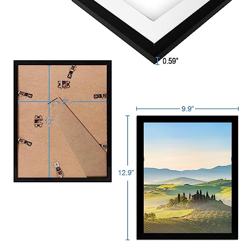 HUKONHEP 9x12 Black Picture Frames, Photos Frame with Plexiglass, Wall Gallery Photo Frames, Horizontal and Vertical for Wall Mounting or Tabletop, Home Office Decoration