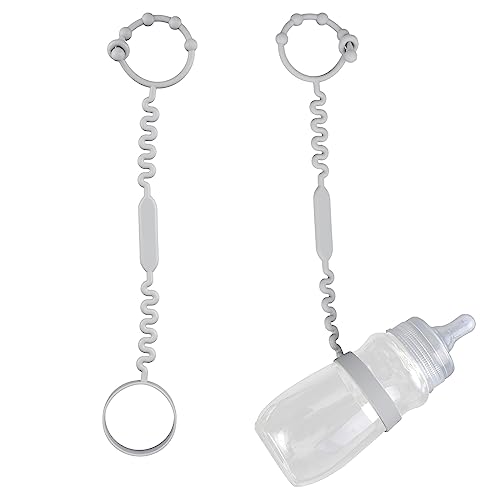 2pcs Baby Bottle Strap, Grey Silicone Sippy Cups Strap Elastic Bottle Bungee Toddlers Kids Sippy Cup Catcher Holder Safety for High Chair, Stroller, Home, Outdoor