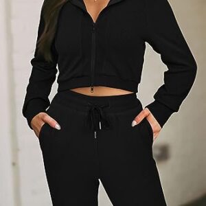 MASCOMODA 2 Piece Outfits for Women 2023 Fall Hoodie Sweatshirt Tracksuit and Sweatpants Workout Sets with Pockets (Black, Large)