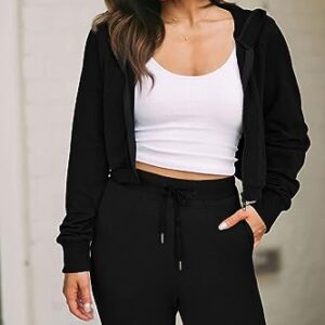 MASCOMODA 2 Piece Outfits for Women 2023 Fall Hoodie Sweatshirt Tracksuit and Sweatpants Workout Sets with Pockets (Black, Large)