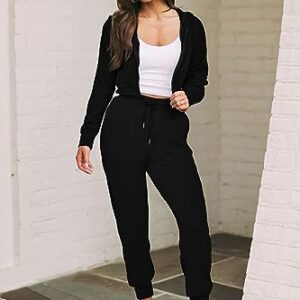 MASCOMODA 2 Piece Outfits for Women 2023 Fall Hoodie Sweatshirt Tracksuit and Sweatpants Workout Sets with Pockets (Black, Large)