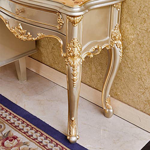 MARURY 47" Light Luxury Makeup Vanity Dressing Table, European Retro Solid Wood Make-up Table with Make-up Stool, Vintage Vanity Table with Mirror, for Bedroom,Entryway, Hallway, Living Room