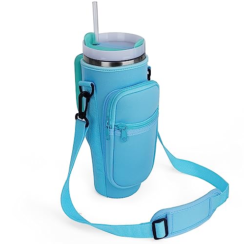 FLAKBOTLE Water Bottle Carrier Bag for Stanley Tumbler 40 oz with Handle, Water Bottle Holder with Pouch and Adjustable Strap, Sleeve Accessories with Pocket for 40 oz Cup