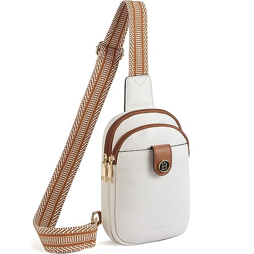 BOSTANTEN Small Sling Bag Crossbody Bags for Women Trendy Crossbody Purse Leather Chest Bag, Beige