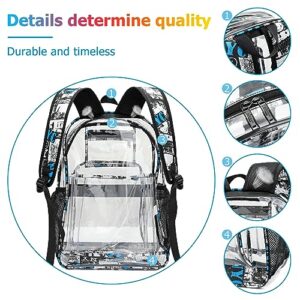 AUOBAG Clear Backpack Heavy Duty Large Transparent Backpacks PVC Clear Book Bag Stadium Approved Complimentary DIY Stickers (White)