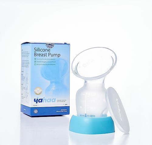 YAHAA Manual Breast Pump - Leak-Proof Lid, Anti-Down Base and Bag, 4oz/120ML Lightweight Breastfeeding Pump for All Breast Milk Colostrum Collector, Blue