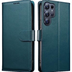 iWEOCO Samsung S23 Ultra Case Wallet Flip Genuine Leather with Anti-Theft RFID Blocking Stand Strong Magnetic Clasp Closure Cash Card Slots Protective Samsung S23 Ultra Case (S23 Ultra, Emerald Green)