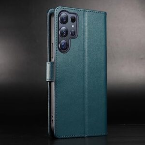 iWEOCO Samsung S23 Ultra Case Wallet Flip Genuine Leather with Anti-Theft RFID Blocking Stand Strong Magnetic Clasp Closure Cash Card Slots Protective Samsung S23 Ultra Case (S23 Ultra, Emerald Green)