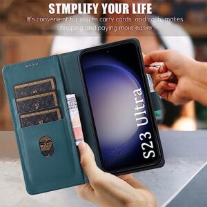 iWEOCO Samsung S23 Ultra Case Wallet Flip Genuine Leather with Anti-Theft RFID Blocking Stand Strong Magnetic Clasp Closure Cash Card Slots Protective Samsung S23 Ultra Case (S23 Ultra, Emerald Green)