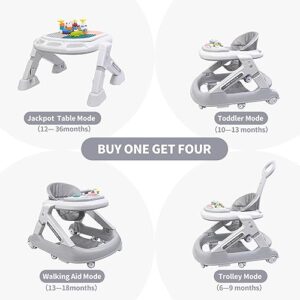 Baby Walker, 5-in-1 Infant Toddler Walker and Baby Activity Center with Block Table &Music Tray, Foldable Baby Walkers with Wheels &7-Gear Height Adjustable for Baby Boys &Baby Girls 6-24 Months