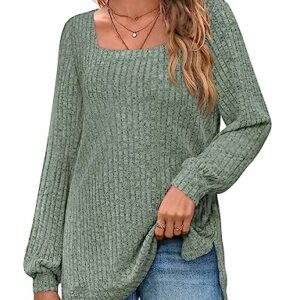 BZB Womens Tunic Tops to Wear with Leggings Oversized Puff Sleeve Winter Sweaters Green L