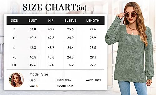 BZB Womens Tunic Tops to Wear with Leggings Oversized Puff Sleeve Winter Sweaters Green L