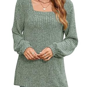 BZB Womens Tunic Tops to Wear with Leggings Oversized Puff Sleeve Winter Sweaters Green L