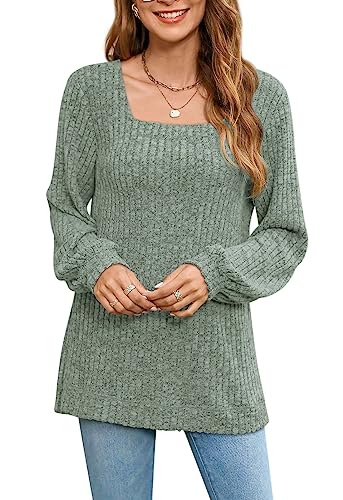 BZB Womens Tunic Tops to Wear with Leggings Oversized Puff Sleeve Winter Sweaters Green L