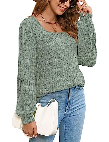 BZB Womens Tunic Tops to Wear with Leggings Oversized Puff Sleeve Winter Sweaters Green L