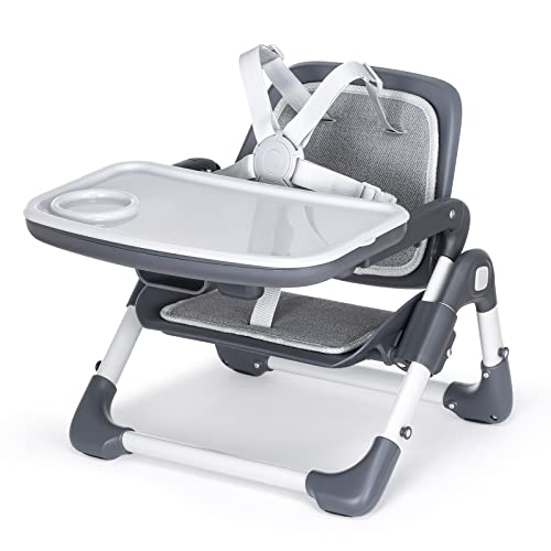 Booster Seat Portable Chair Toddler Booster Feeding Seat for Baby with Removable Tray Height Adjustable 5 Point Harness Indoor/Outdoor Use Easy to Wipe Clean