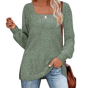 BZB Womens Tunic Tops to Wear with Leggings Oversized Puff Sleeve Winter Sweaters Green L