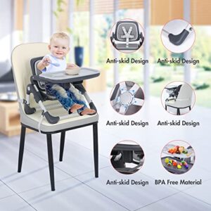 Booster Seat Portable Chair Toddler Booster Feeding Seat for Baby with Removable Tray Height Adjustable 5 Point Harness Indoor/Outdoor Use Easy to Wipe Clean