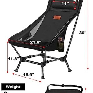 AnYoker Camping Chair, 2 Way Compact Backpacking Chair, Portable Folding Chair, Beach Chair with Side Pocket, Lightweight Hiking Chair 016 (Ink 2 Pack)