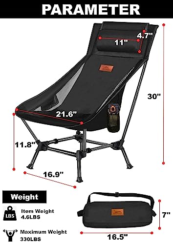 AnYoker Camping Chair, 2 Way Compact Backpacking Chair, Portable Folding Chair, Beach Chair with Side Pocket, Lightweight Hiking Chair 016 (Ink 2 Pack)