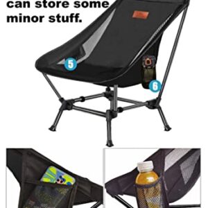 AnYoker Camping Chair, 2 Way Compact Backpacking Chair, Portable Folding Chair, Beach Chair with Side Pocket, Lightweight Hiking Chair 016 (Ink 2 Pack)